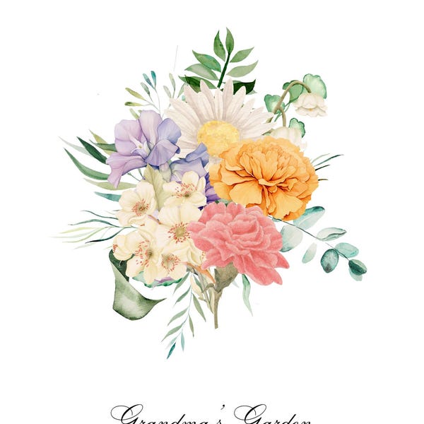 Family Birth Flower Bouquet, Custom Flower Art, Vintage Floral Family ...