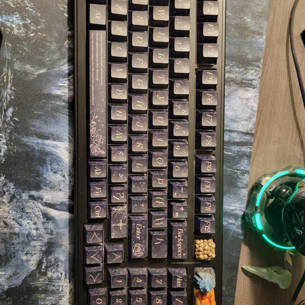 Jet Black Rose Keycaps | Cherry Profile Keycap Set | PBT Material ...