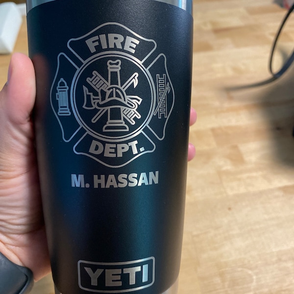Personalized FIRE DEPARTMENT Shield - Laser Engraved YETI Tumblers ...
