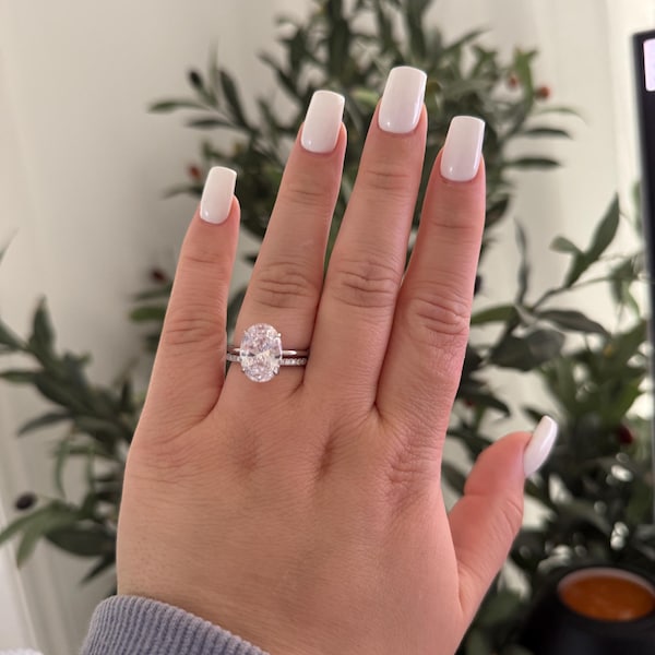 Oval Engagement Diamond Ring, Platinum Promise Ring, Silver Simulated ...