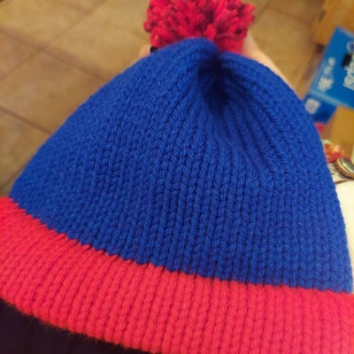 Stan Marsh Hat Blue and Red Pom Pom Handmade Knit Cap Costume - Etsy