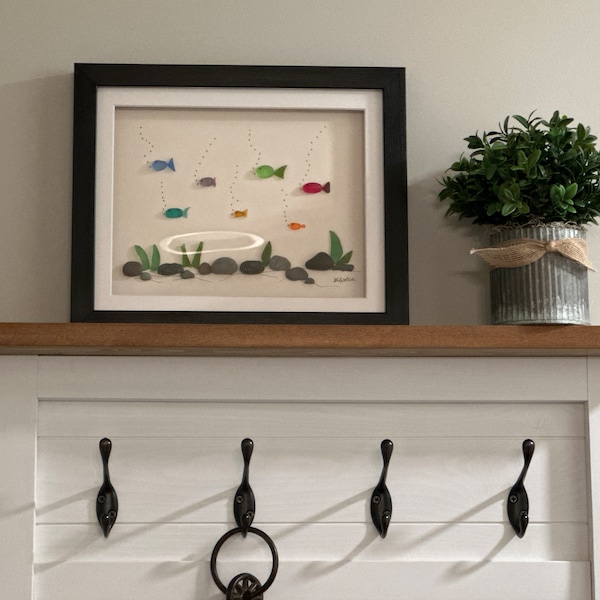Sea Glass Art - Rainbow Fish - Seaglass Picture - Framed Handmade ...