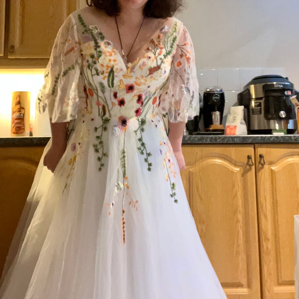 Wildflower Wedding Dress: Colorful 3D Lace A-line Bohemian Gown - Etsy