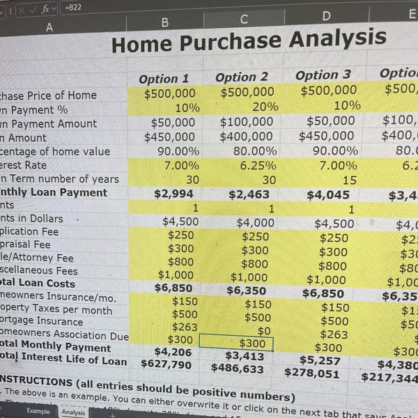 Home Refinance Analysis Excel Worksheet Template: Compare Interest ...