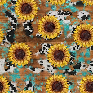 Western Sunflowers Turquoise Cowhide Seamless Background Png ...