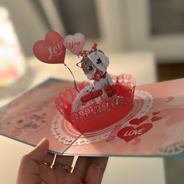 Love Birds in Love Tree Pop up 3D Card. Romantic Valentines Greeting ...