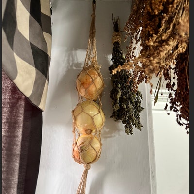 Macrame Garlic Lemon Orange Onion Hanging Bag / Macrame Fruit Storage ...