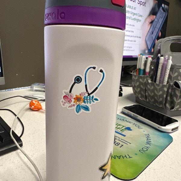 Floral Stethoscope Sticker, Floral Sticker, Nurse Sticker, RN Sticker ...