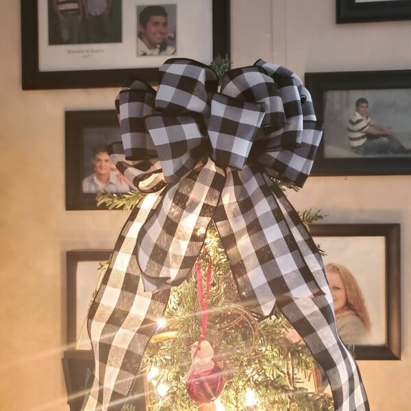 Black and White Buffalo Plaid Bow (9inch), Wreath Bow, Christmas Bow - Etsy