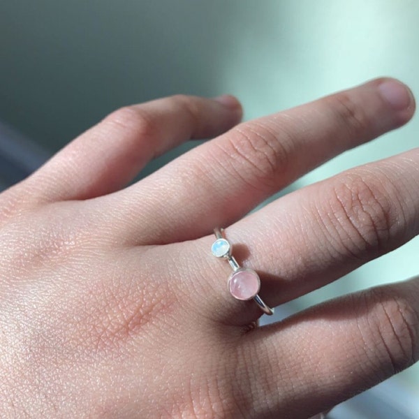 Rose Quartz Rainbow Moonstone Ring in Rose Gold - Etsy
