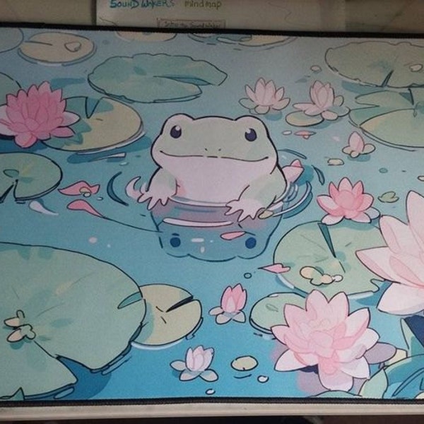 Lofi Desk Mat, Kawaii Gaming Mouse Pad, Cute Frog Deskpad, Lily Pad ...