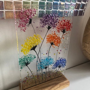 Large Whimsical Rainbow Flower Meadow Fused Glass Art Picture - Etsy