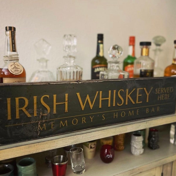 Irish Whiskey Served Here Wood Sign, Custom Home Bar Owner Name Gift ...