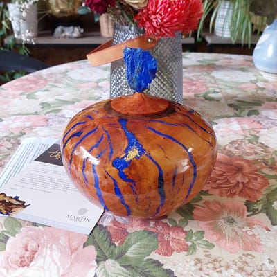 Large Handmade Wooden Urn Made of Alder Burl Inlayed With Calcite and ...