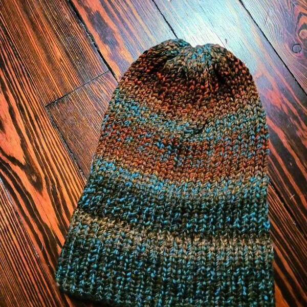 The Kodiak Fisherman Beanie Hat With Brim - Brown & Teal Knitted Hat ...