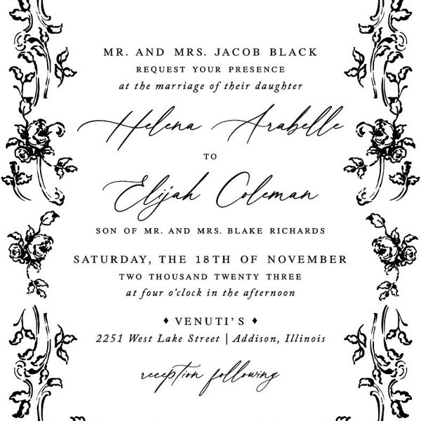 Rose Fine Line Frame Clipart, Floral Wedding Crest, Fine Art Wedding ...
