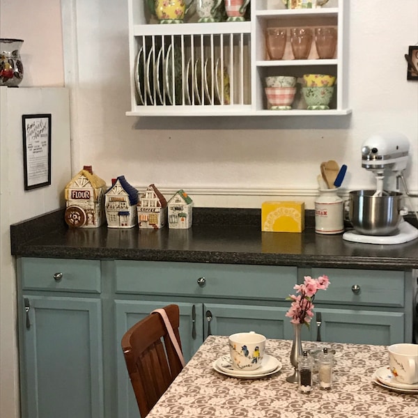 Triple Shelf Wood Plate Dish Rack Glasses Spices Organizer Kitchen ...