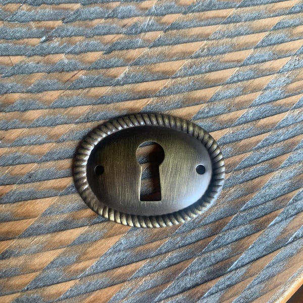 Key Hole Cover - Antiqued Stamped Brass Oval Horizontal Keyhole Cover ...