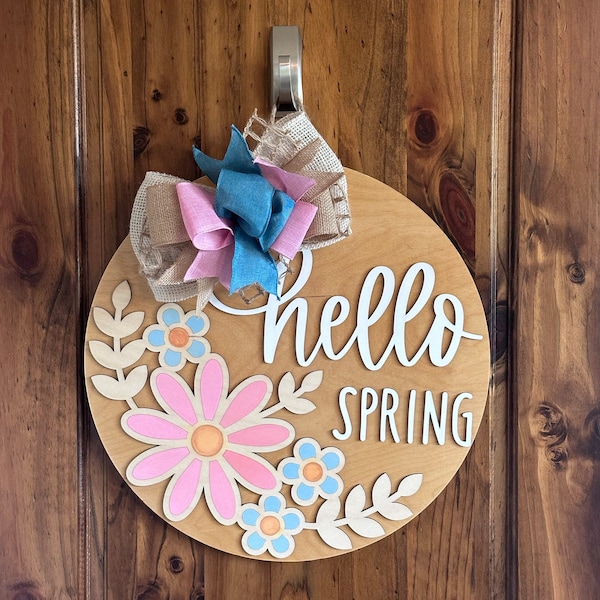Hello Spring Floral Sign, Digital Download, Round Door Hanger Svg ...