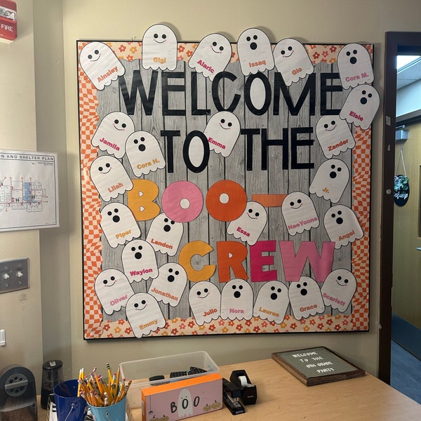 Pastel Halloween Decor Bulletin Board | Boo Crew Bulletin Board ...