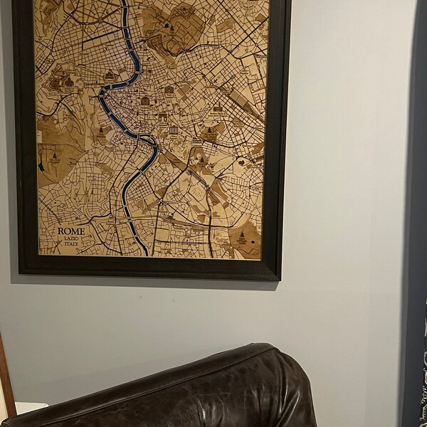 Rome Map, Roma Map, Custom Wood Map, Italy Map, 3D Wall Art, Contour ...