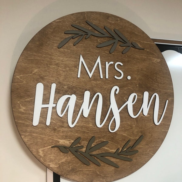 Teacher Name Sign, Teacher Appreciation Gift, Round Teacher Sign, Door ...