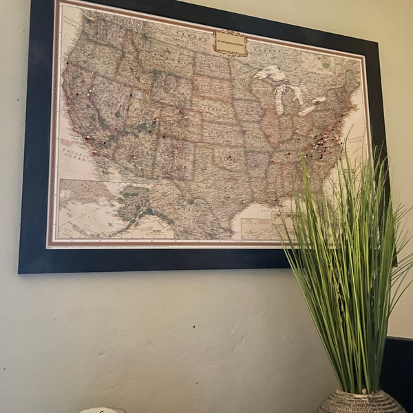 Personalized Executive US Travel Map With Pins and Frame -push Pin ...