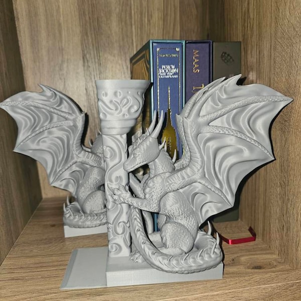 Dragon Bookends Grey and Black/set 3D Bookshelf Decor Gothic Fantasy ...
