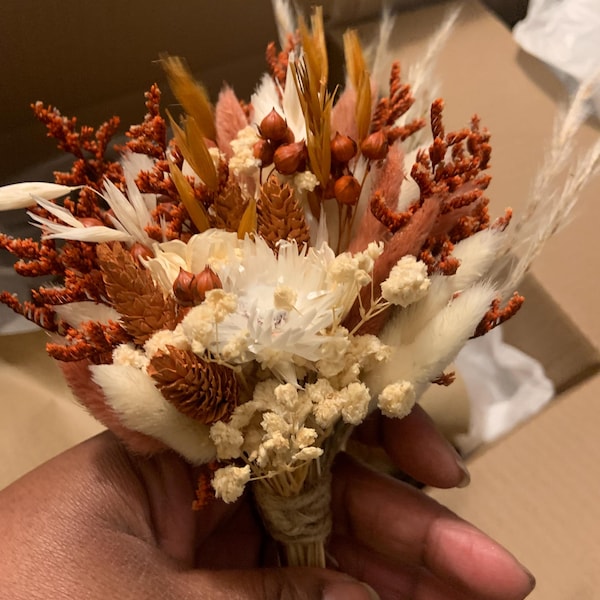 Boho Rust Terracotta Mini Dried Flower Bouquet, Guest Gift for the ...