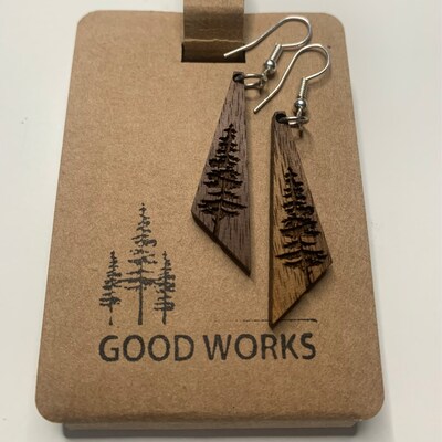 Wooden Dangle Earrings, Slope Spruce Tree, Laser Cut, Jewelry, Gift for ...