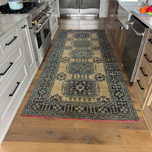 2x10 Red Green Turkish Runner Rug, 2x9 Vintage Runner, Oushak Kitchen ...