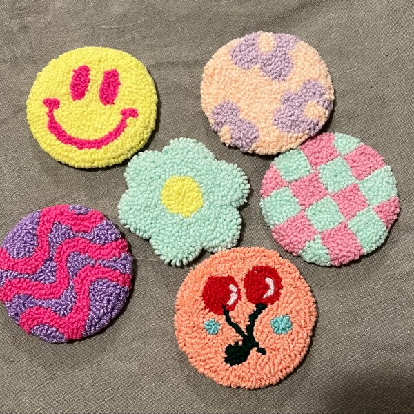 Punch Needle Coasters, Handmade Mug Rug Drink Coasters, Hand Tufted ...