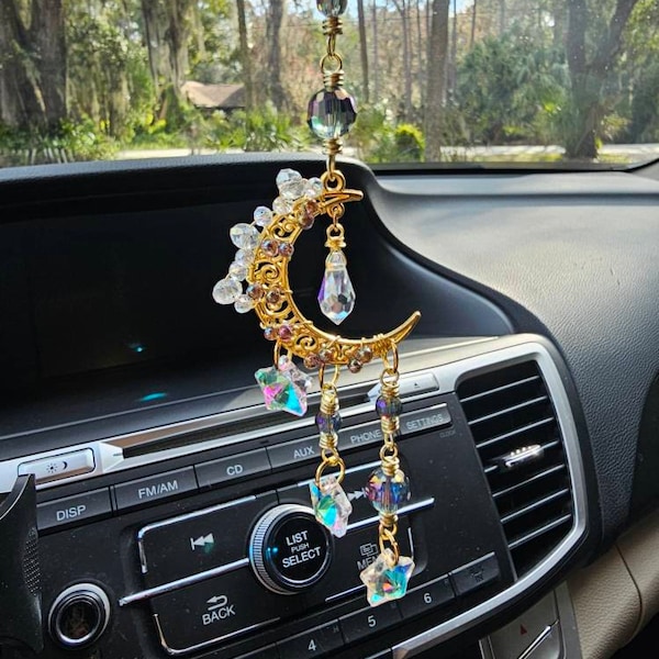 Moon Car Charm, Gold Car Decor, Purple Car Charm, Sparkly Car Charm ...