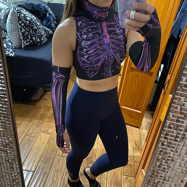 Skeleton Crop Tops for Women, Hooded Crop Top, Rave Cropped Top ...