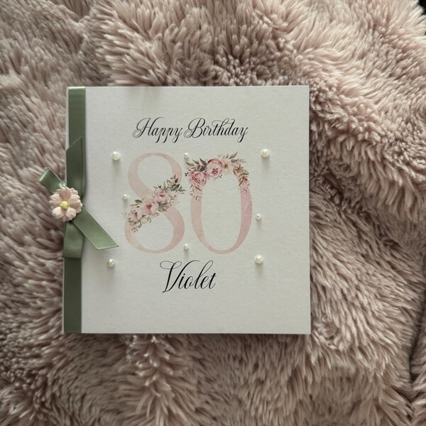 60th Birthday Card | Personalised | Large Numbers With Flowers | Ribbon ...