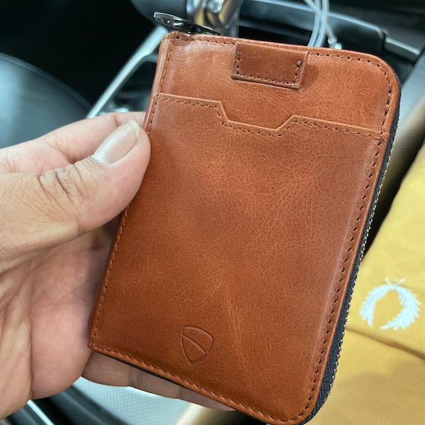 Minimalist Leather Zipper Wallet, Slim Rfid-blocking Card Holder ...
