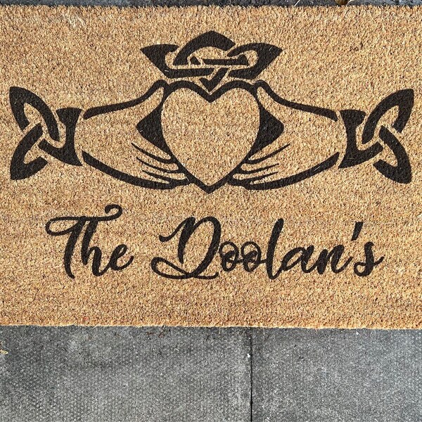 Personalized Home Door Mat, Customised Family Name Irish Claddagh ...