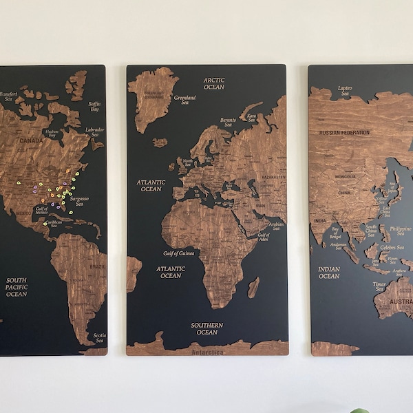 World Map Push Pin, World Map Wall Art, Wooden Travel Map, Cork Board ...