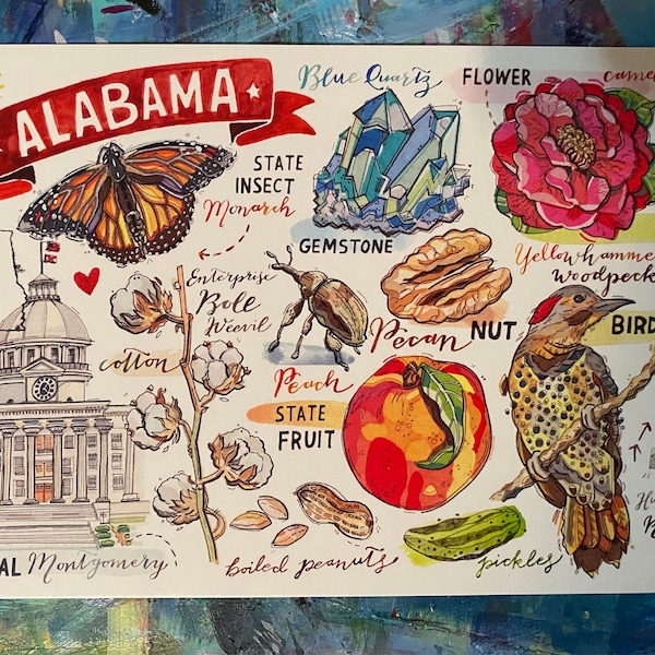 Alabama State Postcard. - Etsy