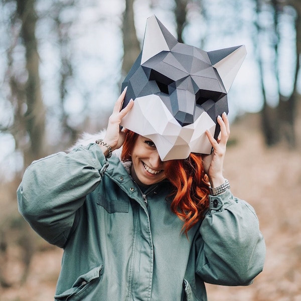 Wolf Mask Paper Craft, Digital Template, Origami, PDF Download DIY, Low ...