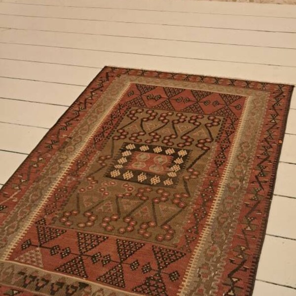 2.6x2.6 Ft Rare Red Antique Round Rug, Round Pastel Rug,low Pile ...