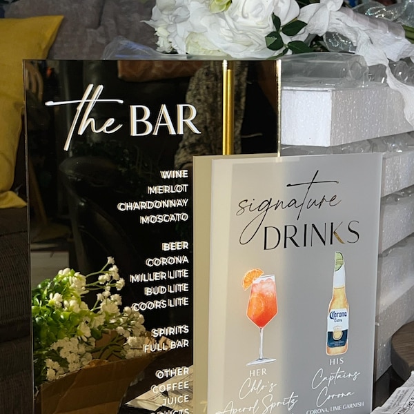 Signature Drinks Sign Gold Mirror Bar Sign His and Hers Signature ...