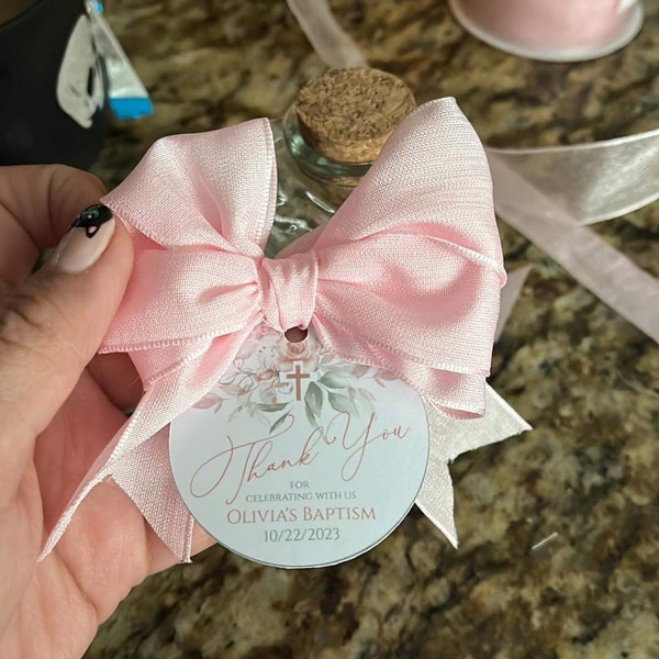 DELICATE - Blush Pink Baptism Tags EDITABLE Baptism Round Favor Tags ...