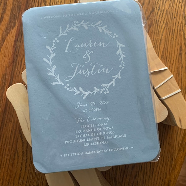 Light Dusty Blue Wedding Program Fans Wooden Sticks Included - Light ...