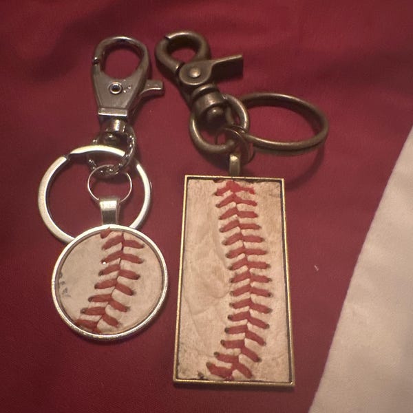 Leather Baseball Keychain, Used Baseball Leather Rectangle or Round Key ...