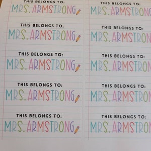 Teacher Book Labels Teacher Name Labels Personalized Teacher - Etsy