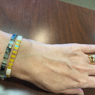 Norah Tila Stack Bracelets BOHO Glass Tile Stretchy Bracelet Trendy ...