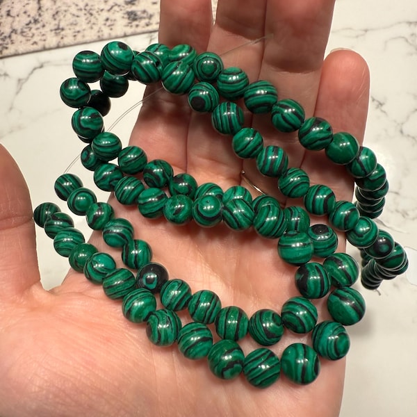 Reconstituted Malachite Smooth Round Sizes 6mm, 8mm, 10mm, 12mm- in ...