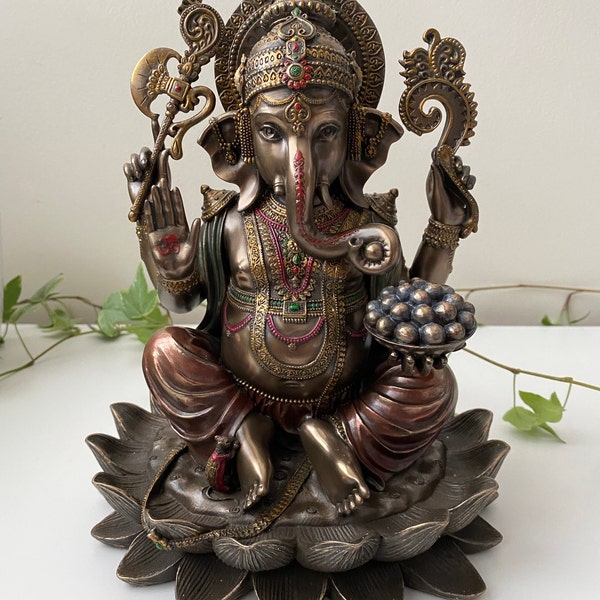 Ganesha Statue, 25 Cm Bonded Bronze Lord Ganesh Statue on Lotus ...