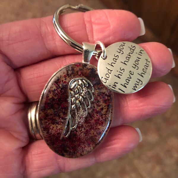Angel Wing Keychain With Dried Flower Petals, Funeral Flowers, Funeral ...